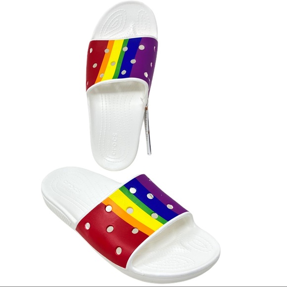 CROCS | Shoes | Crocs Classic Rainbow Stripe Slides 266593r New | Poshmark